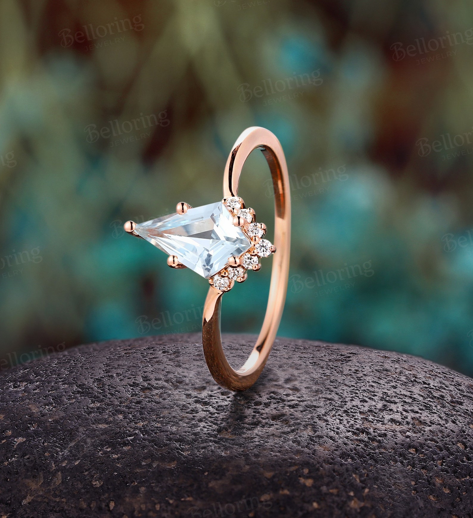 Vintage Kite Shape Sky Blue Topaz Engagement Ring Rose Gold - Etsy