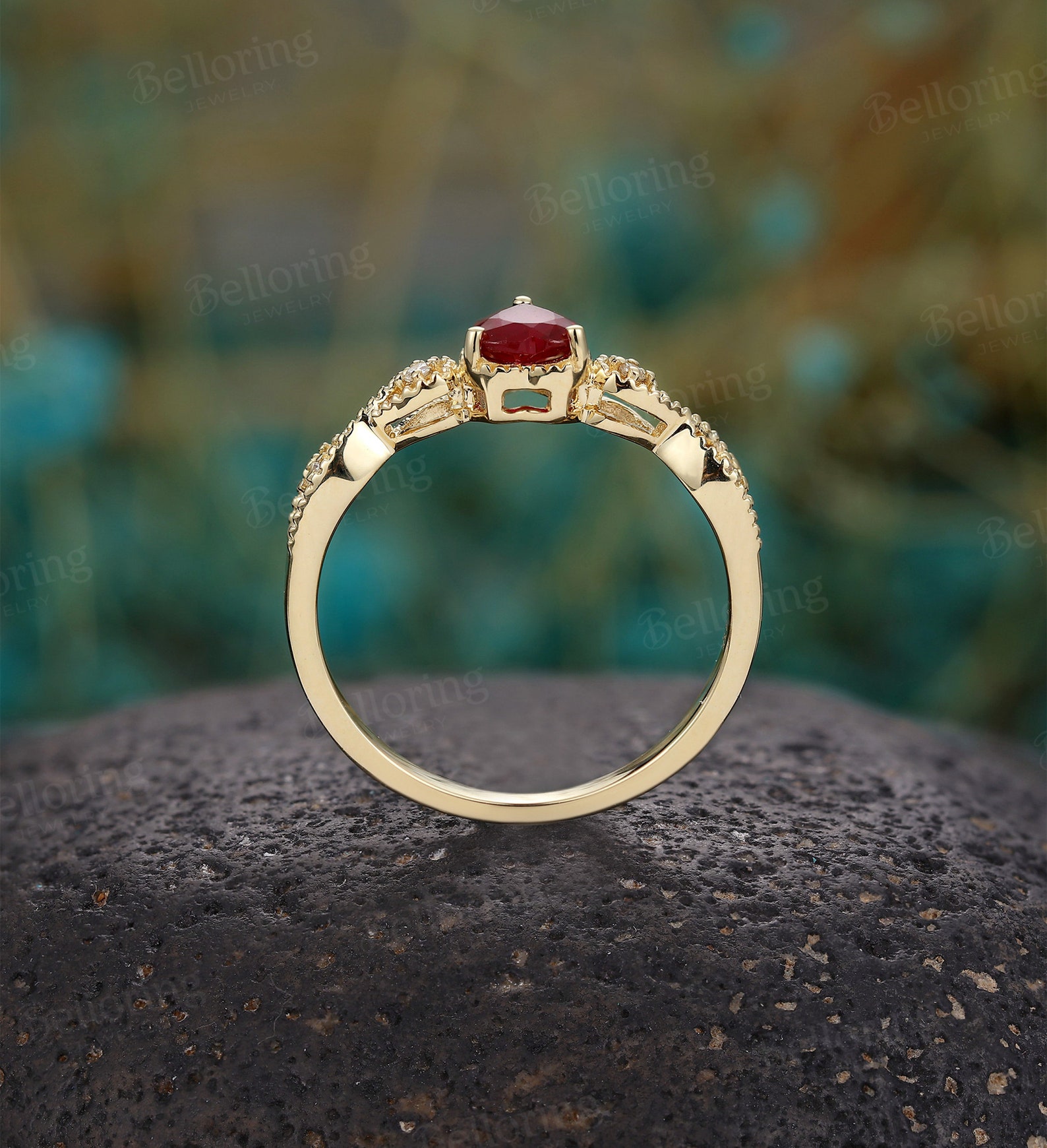 Ruby Engagement Ring Vintage Yellow Gold Ring Heart Shaped | Etsy