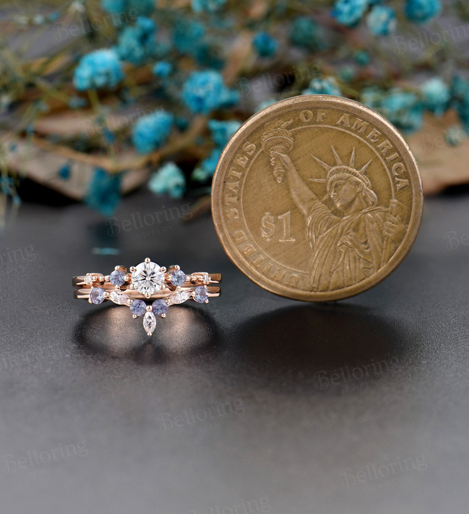 Moissanite Engagement Ring Set Dainty Vintage Five-stone Rings - Etsy
