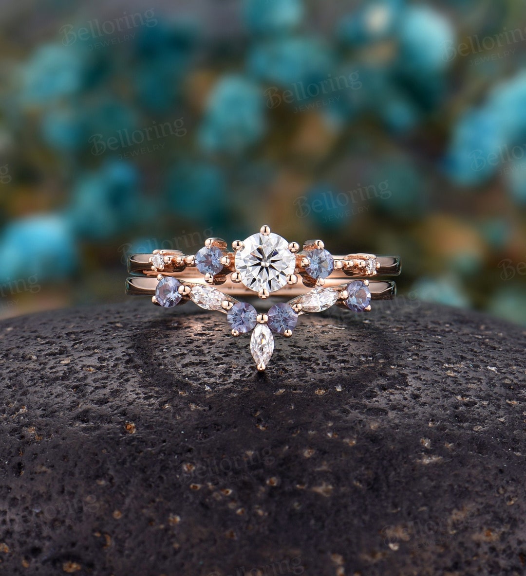 Moissanite Engagement Ring Set Dainty Vintage Five-stone Rings Prong ...