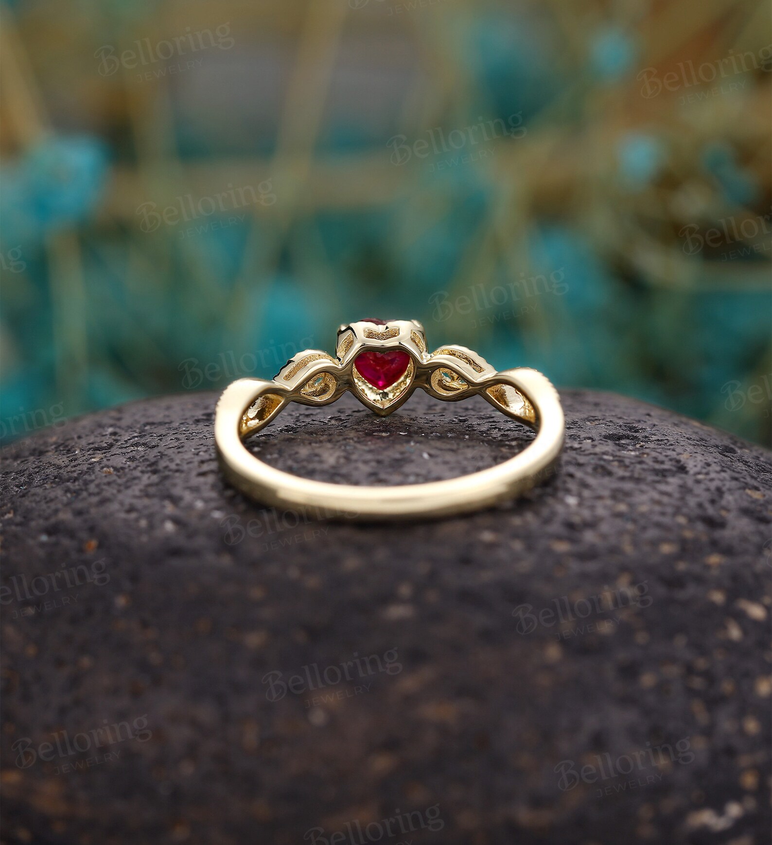 Ruby Engagement Ring Vintage Yellow Gold Ring Heart Shaped | Etsy