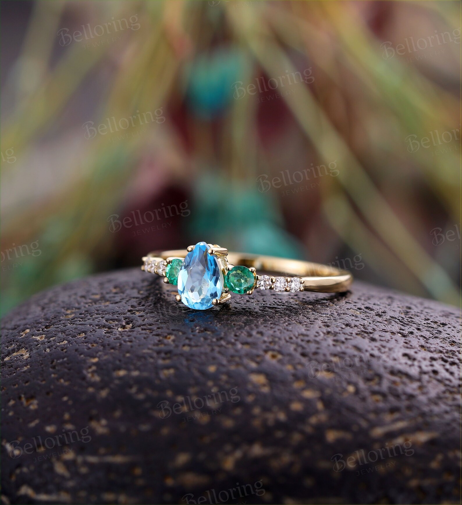 Pear Shaped Topaz Engagement Ring Vintage Art Deco Diamond - Etsy