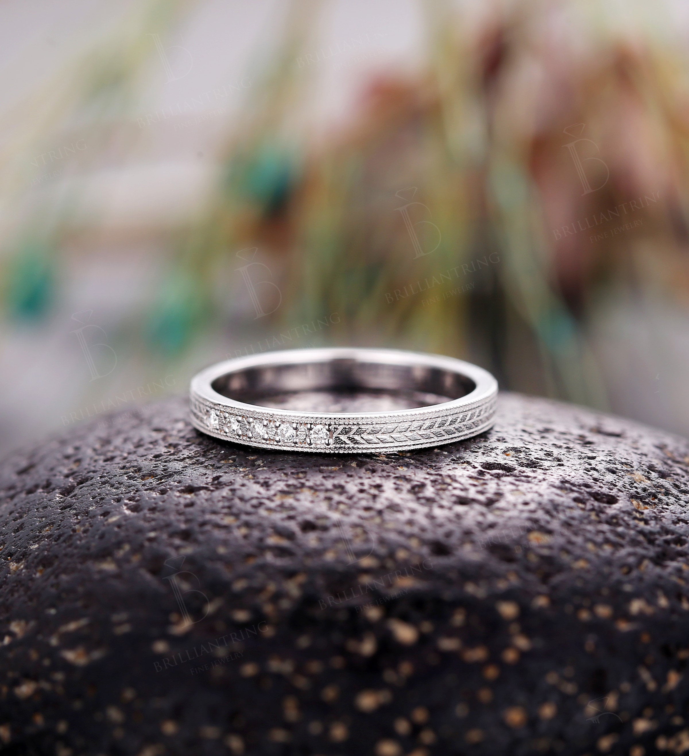 Vintage Diamond Straight Wedding Band White Gold Art Deco | Etsy