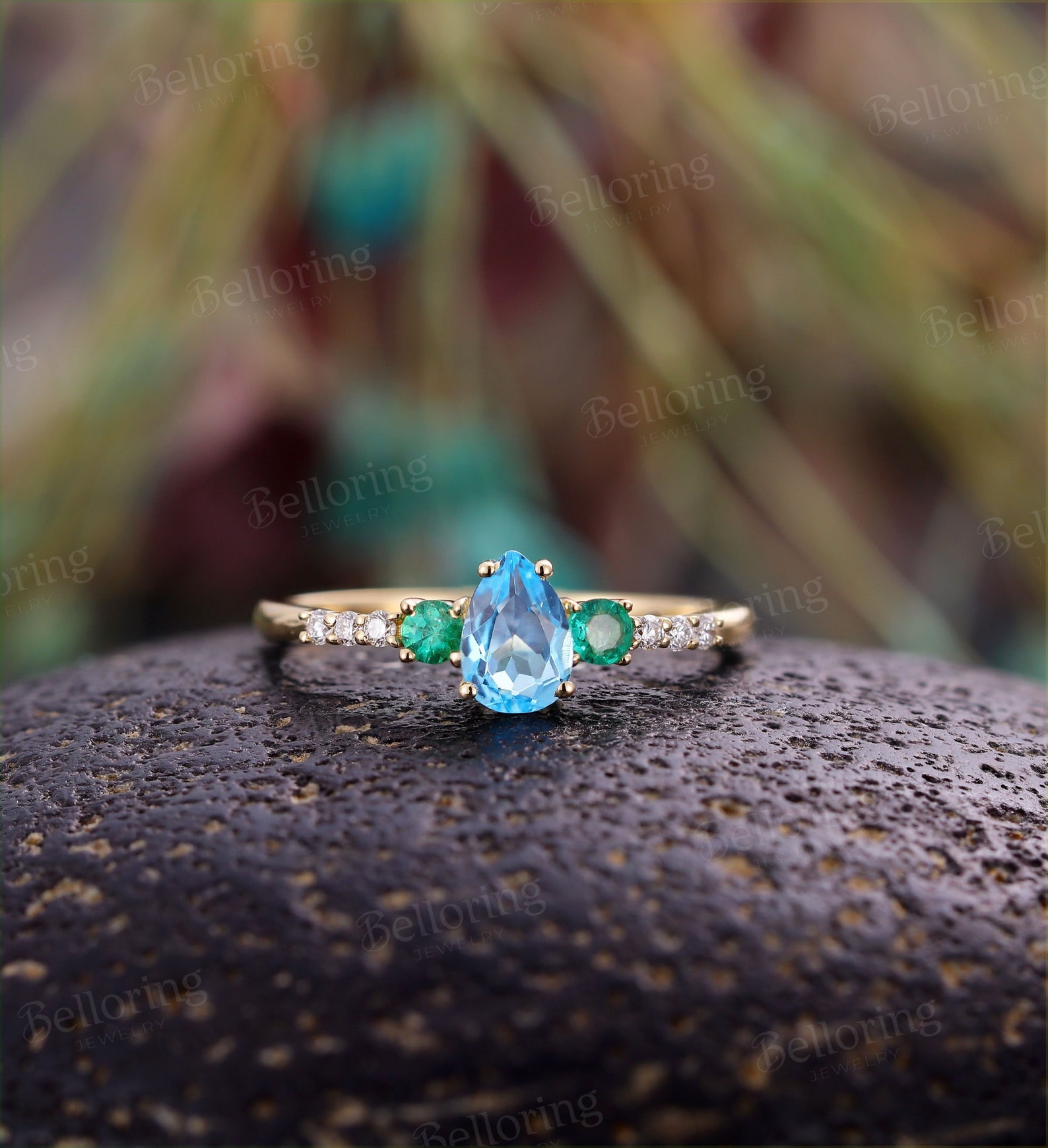 Pear Shaped Topaz Engagement Ring Vintage Art Deco Diamond - Etsy