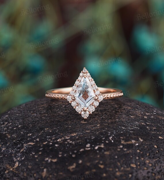 Vintage Kite Topaz Engagement Ring Rose Gold Art Deco Halo | Etsy