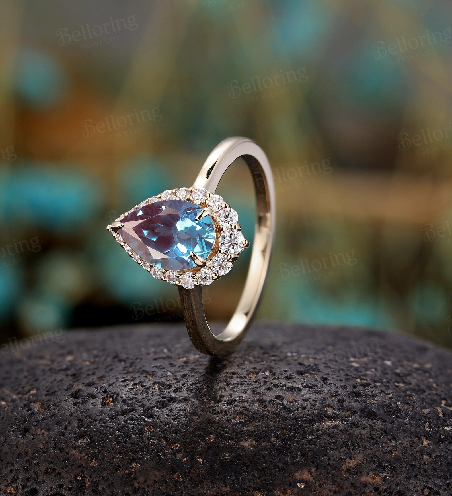 Pear Shaped Alexandrite Engagement Ring Vintage Yellow Gold - Etsy