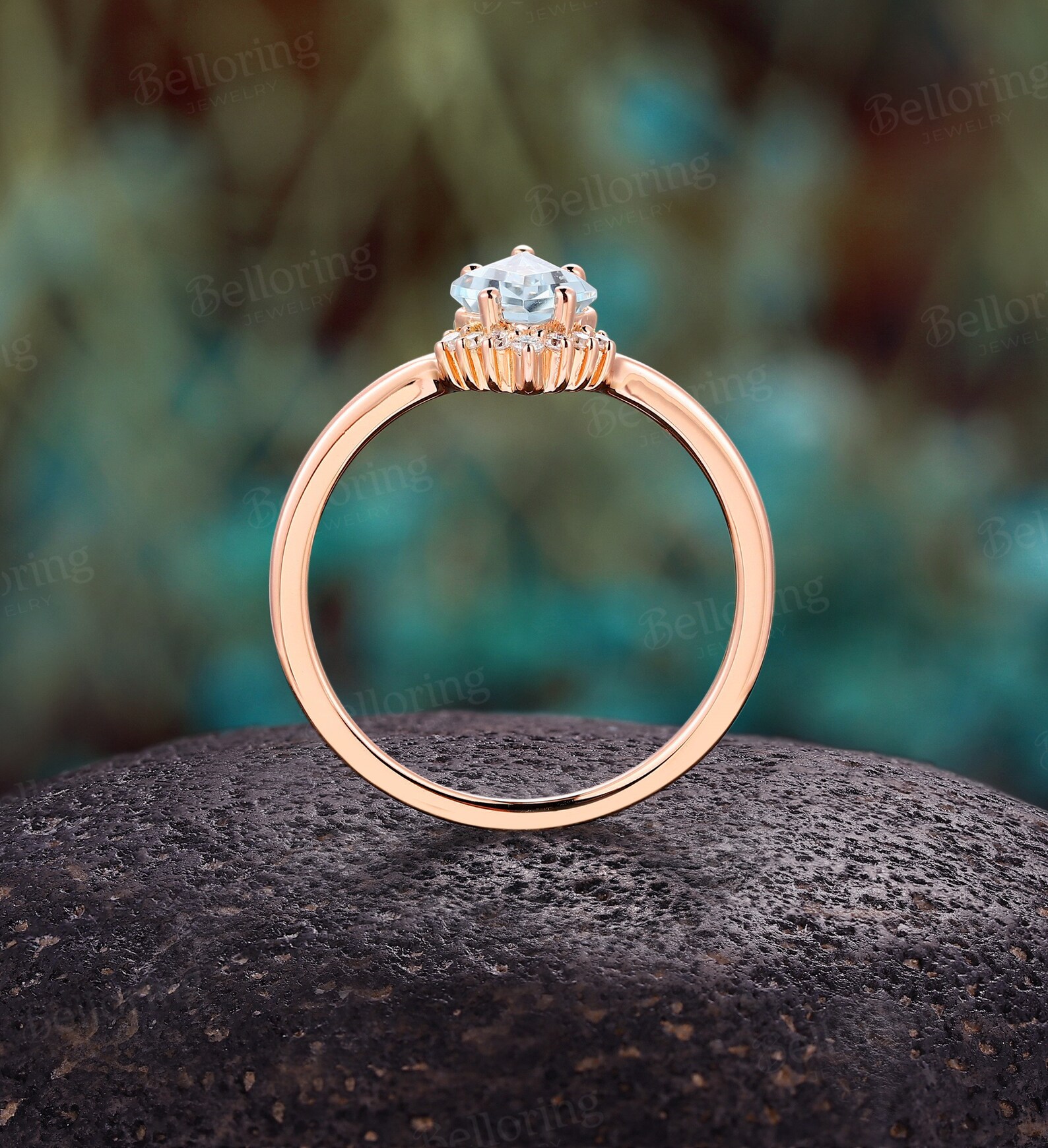 Vintage Kite Shape Sky Blue Topaz Engagement Ring Rose Gold - Etsy