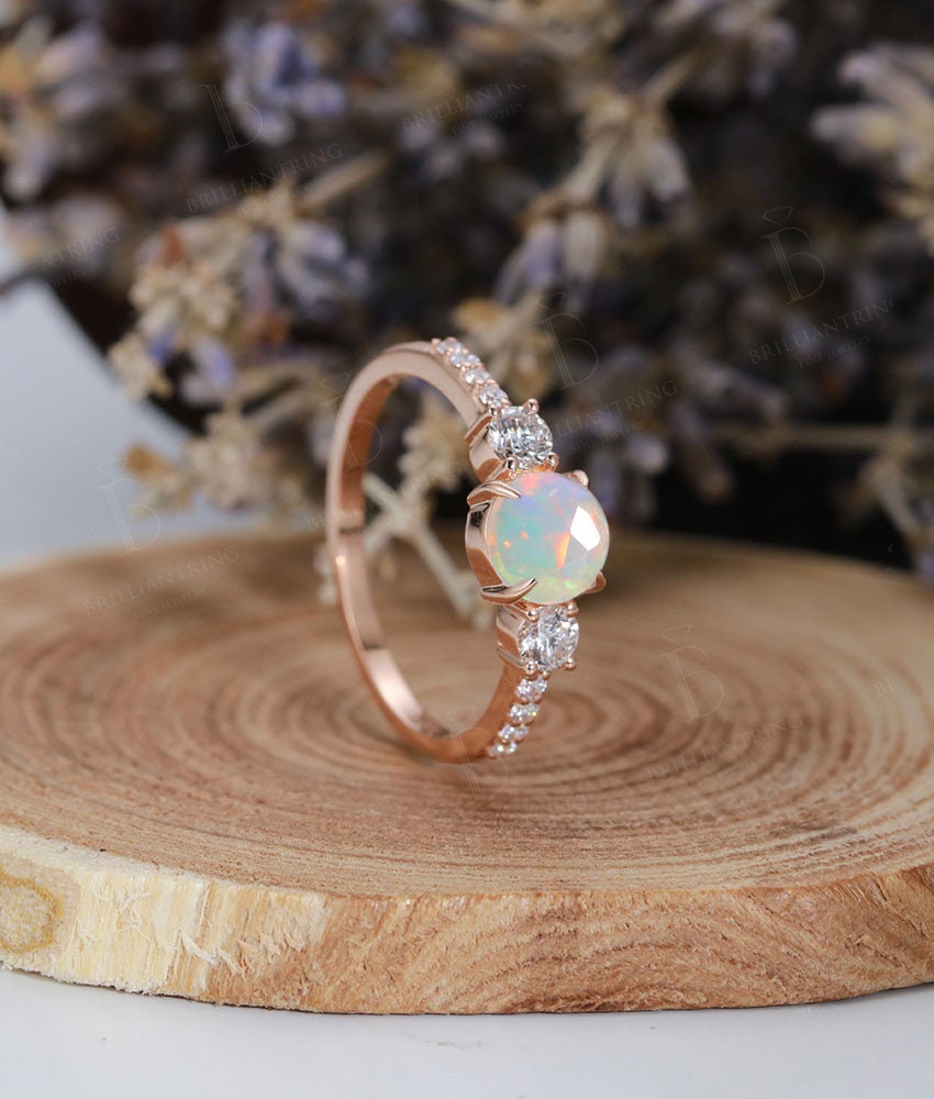 Faceted Opal Engagement Ring Vintage Rose Gold Prong Set | Etsy