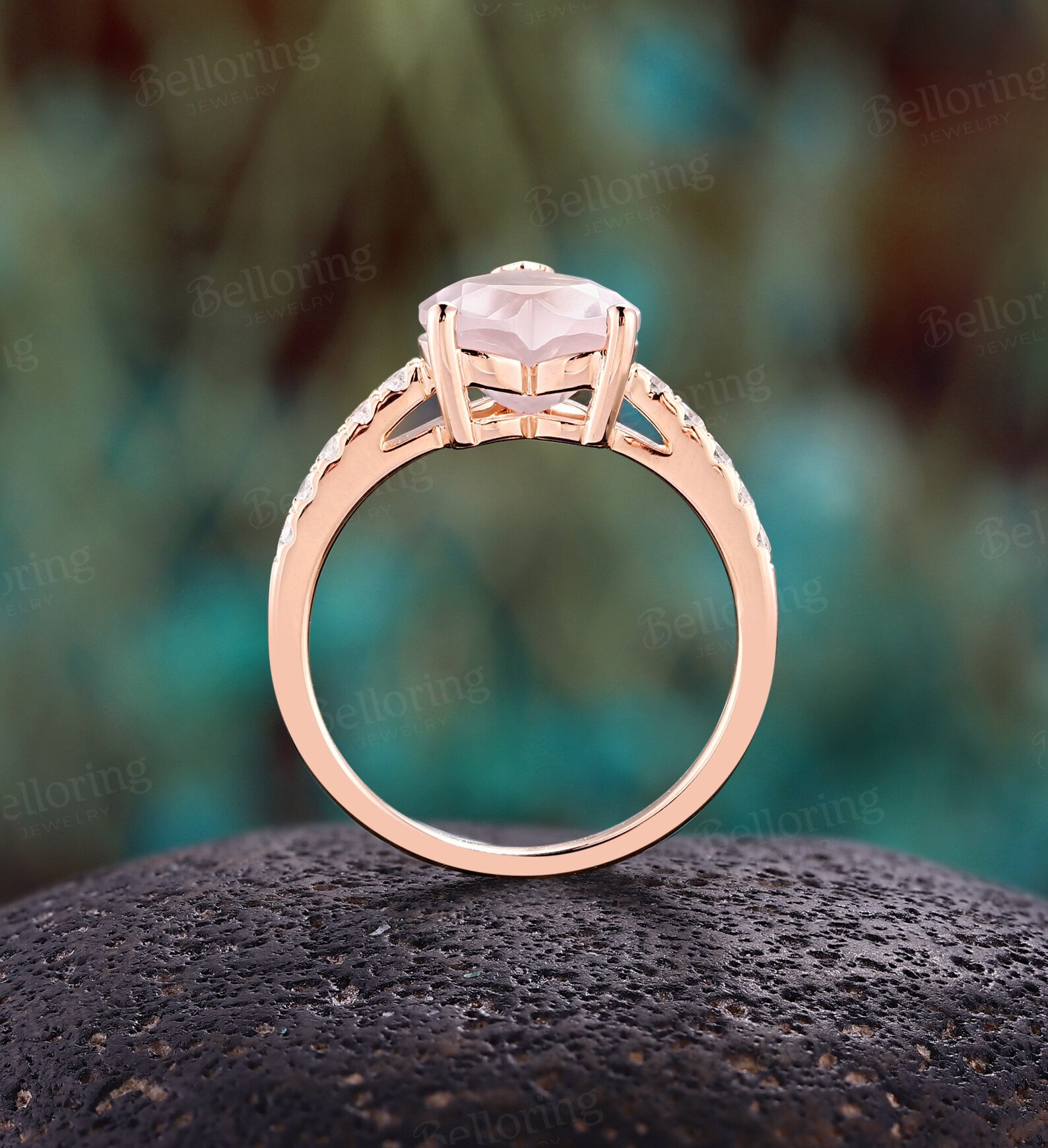 Vintage Heart Shape Rose Quartz Engagement Ring Rose Gold Ring - Etsy