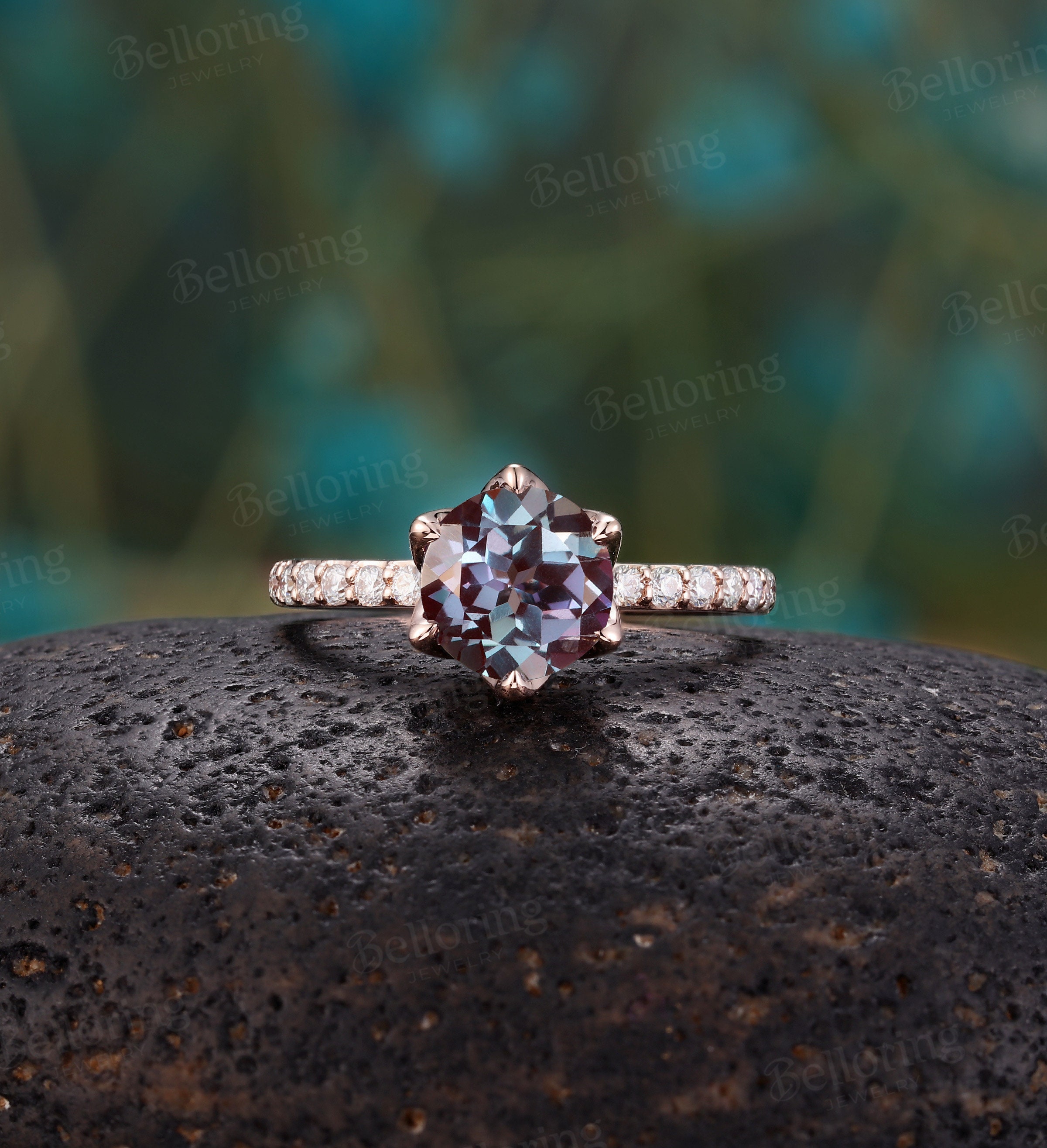 Vintage Alexandrite Engagement Ring Half Eternity | Etsy