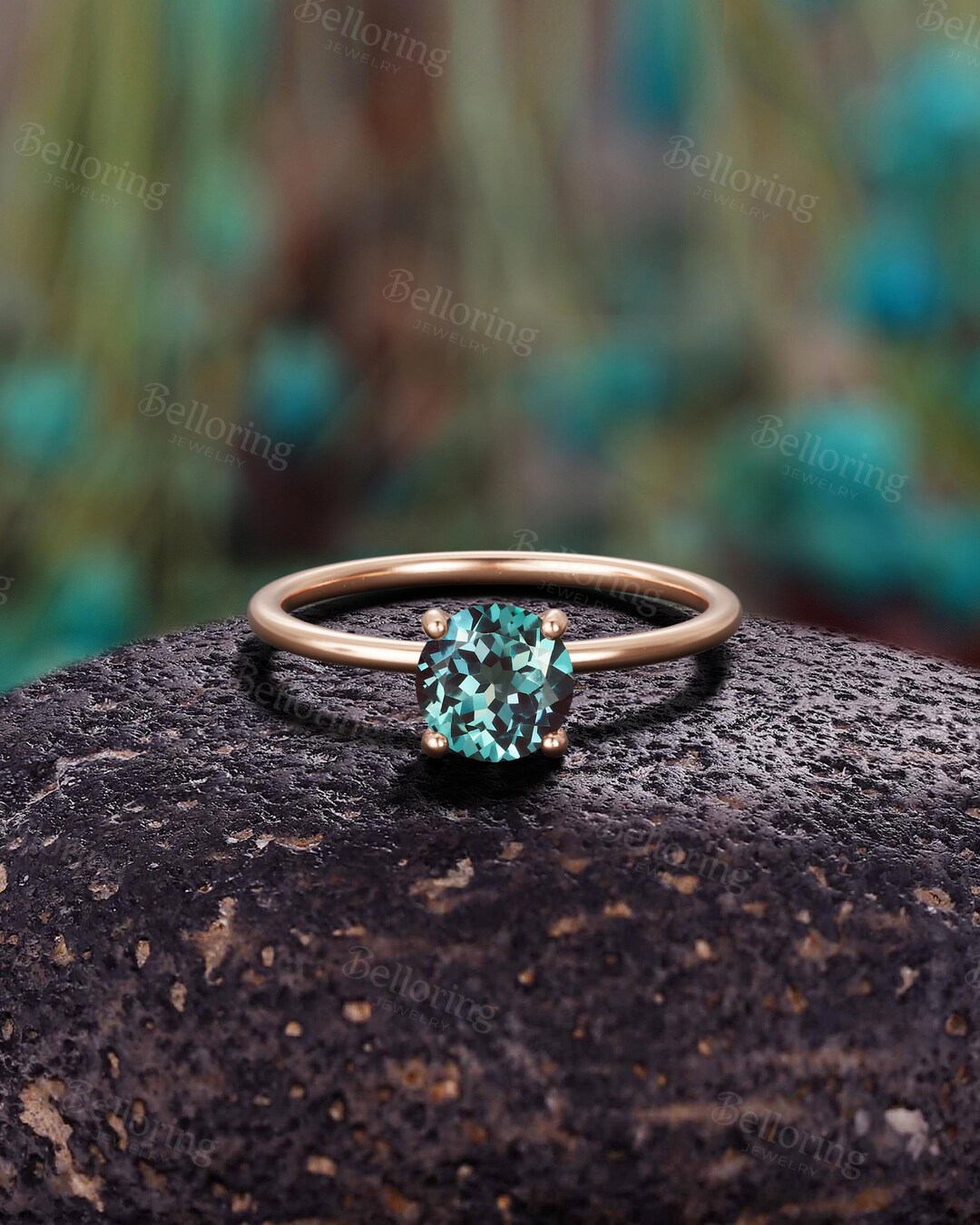Simple Round Alexandrite Engagement Ring - Minimalist Rose Gold ...