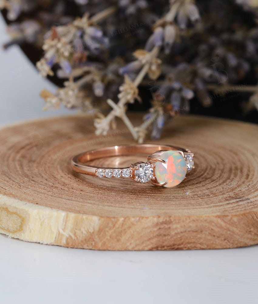 Faceted Opal Engagement Ring Vintage Rose Gold Prong Set | Etsy