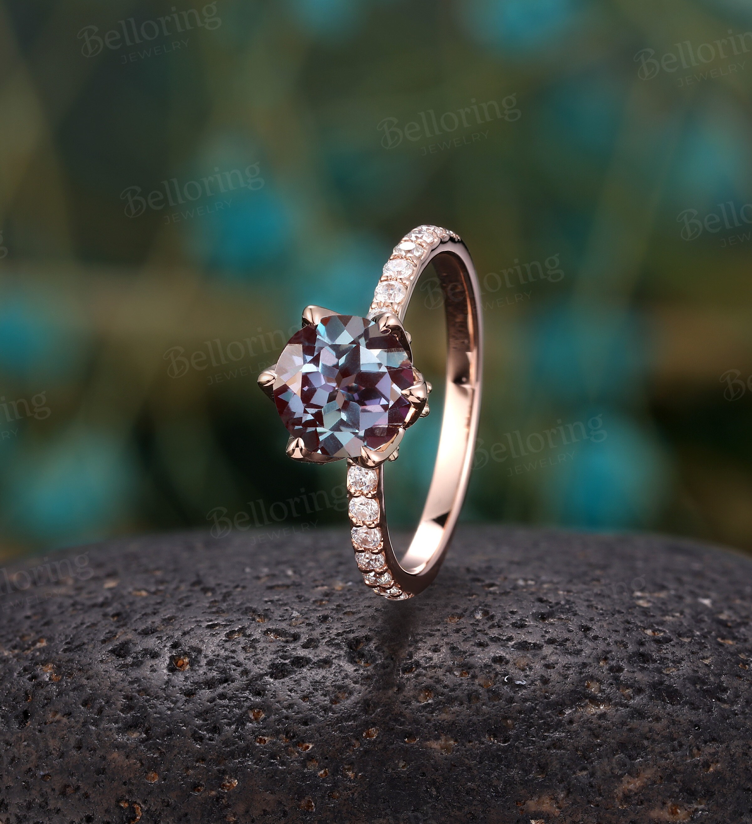 Vintage Alexandrite Engagement Ring Half Eternity | Etsy