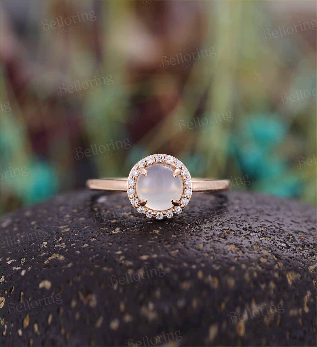 Antique White Agate Engagement Ring Vintage Diamond Halo Rings Prong ...