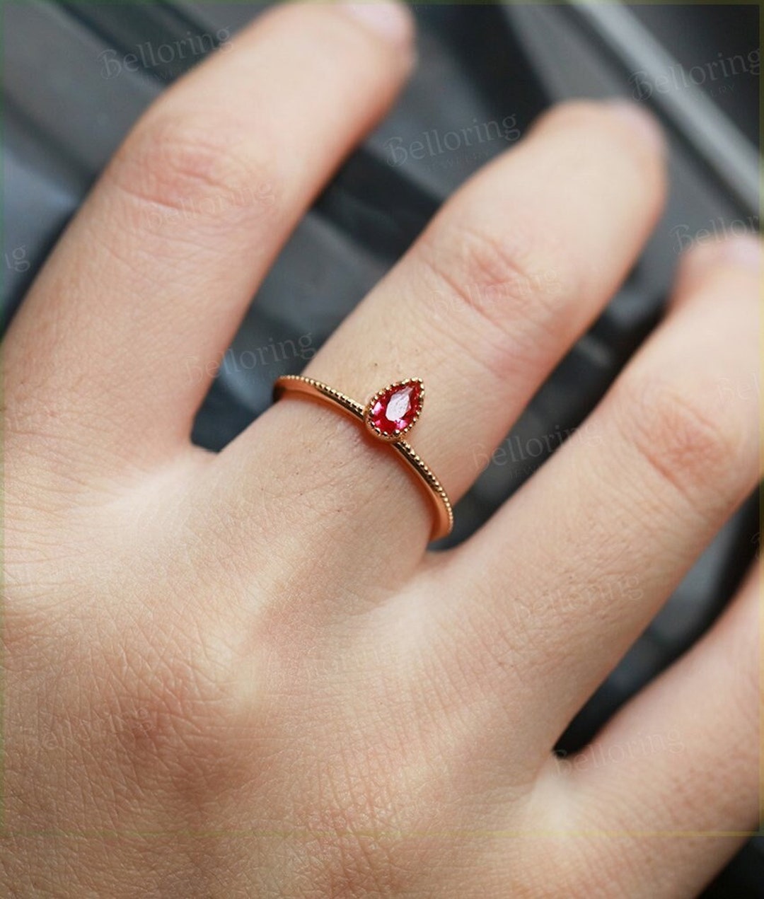 Pear Shaped Ruby Engagement Ring Vintage Simple 14k Rose Gold - Etsy