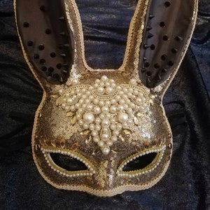 Golden Dust Bunny Mask Festival performance Headpiece | Etsy