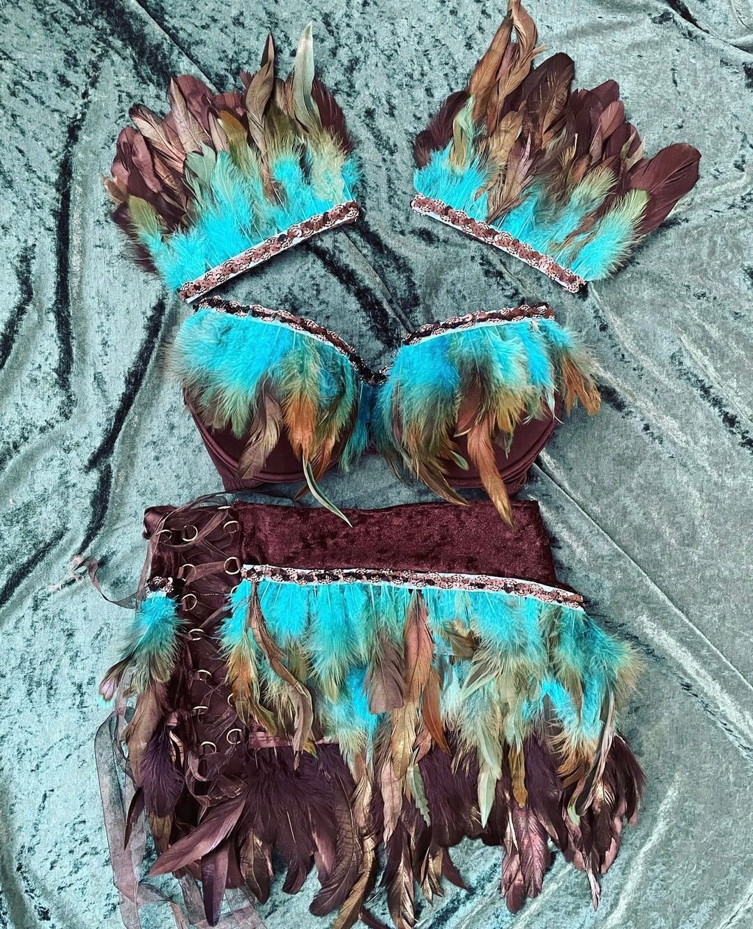Bird of Paradise • Festival Performance Costume • Feather Bra Epaulette ...