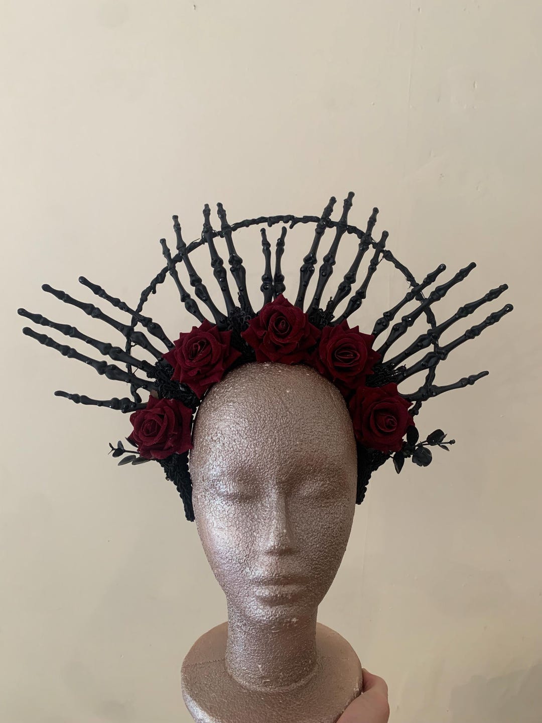 Skeleton Hands Halo Crown • Gothic Halloween Headpiece With Roses - Etsy