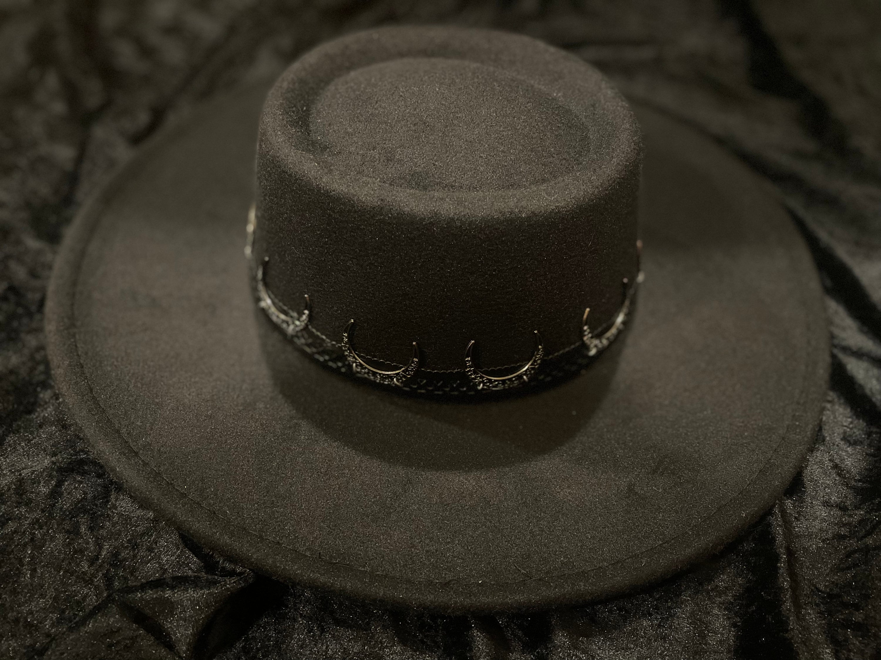 Crescent Moon Wide Brim Black Boater Hat Rose Gold or Silver - Etsy