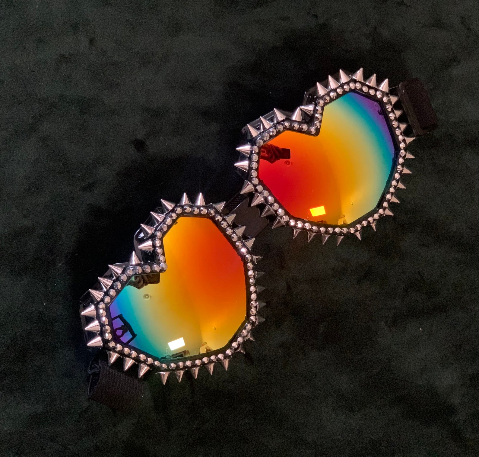 Burning Heart Goggles • Studded Heart Shaped Glasses • Rhinestone ...