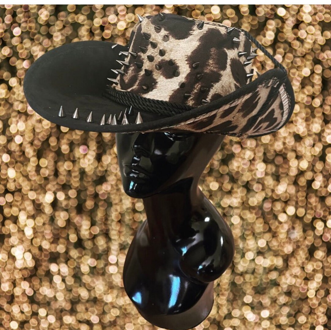 Animalia Leopard Print Studded Western Hat With Disco Mirror • Festival ...