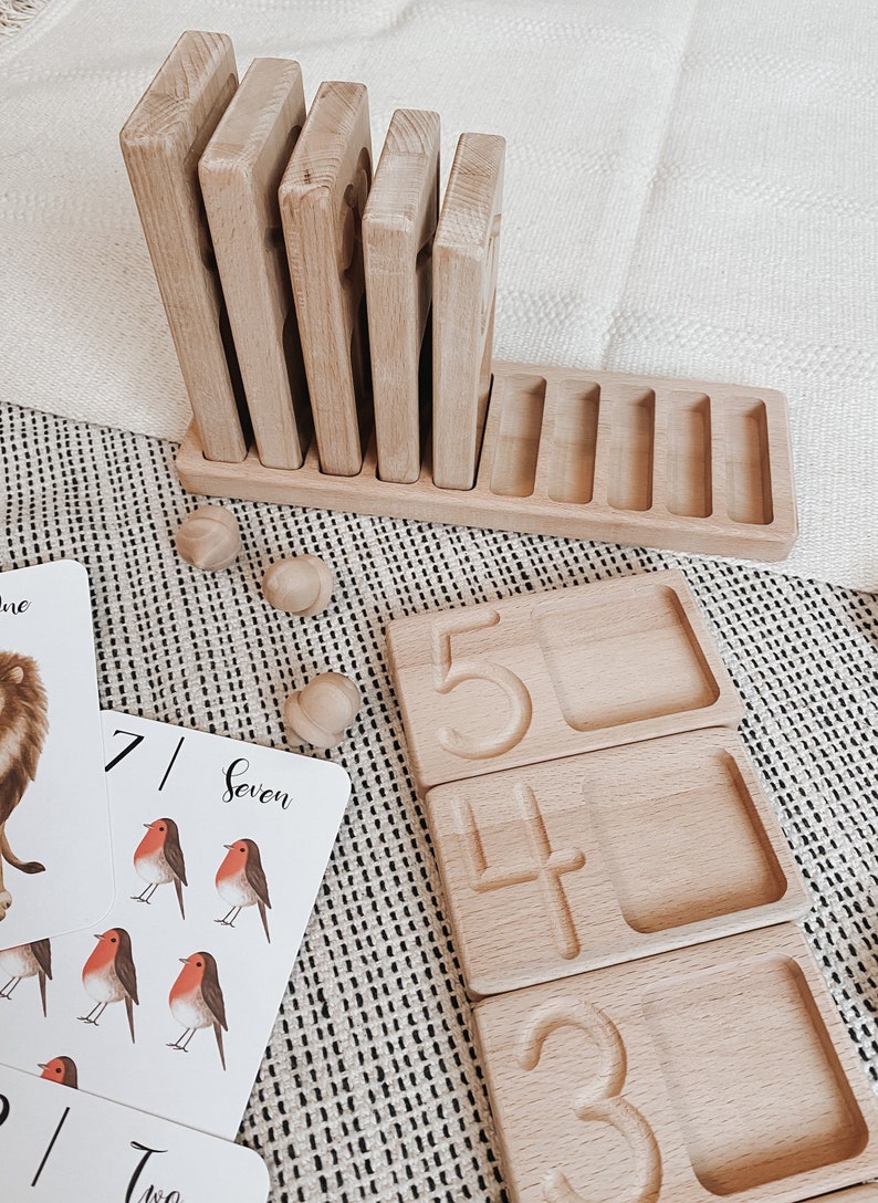 Wood Number Tracing Counting Trays Montessori | Etsy