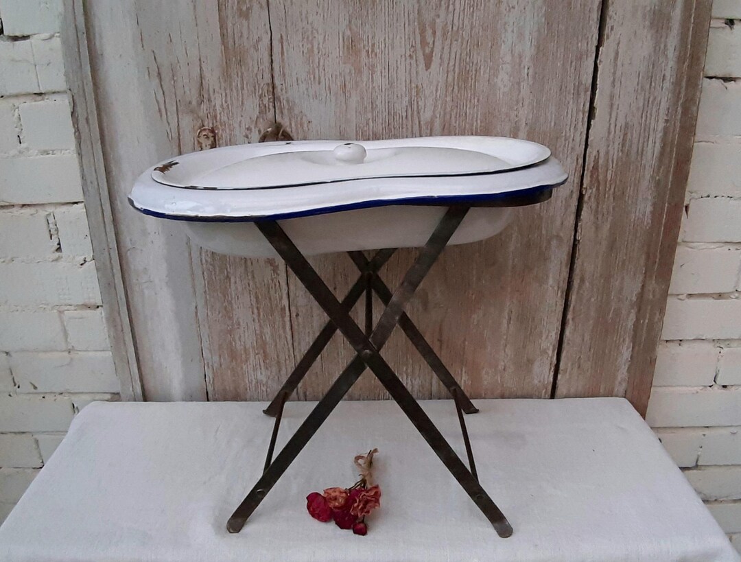 Antique Enameled French Bidet With Stand * Washbasin * 1920s * Planter ...