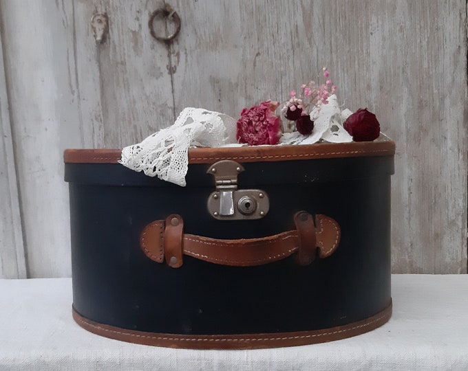 Antique Hat Case Curved Lid * Thick Leather * Top Hat - Case * Around ...