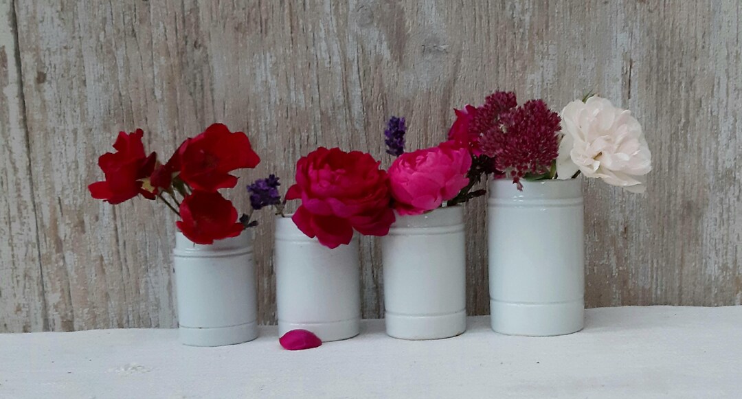 Set of 4 Old Ointment Pots * Apothecary Vessels * Ironstone - Stoneware ...