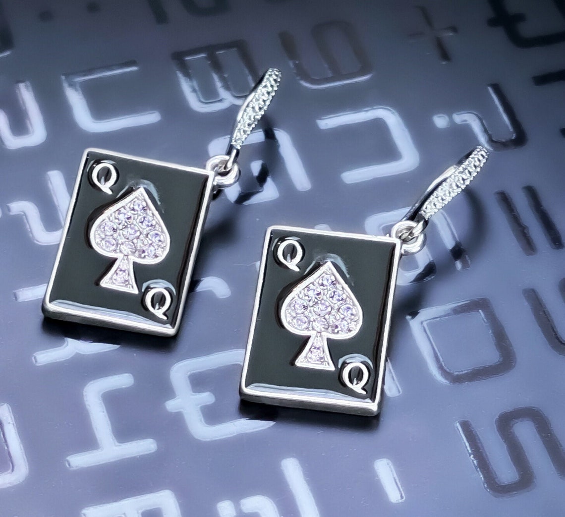 Queen of Spades Card Rhinestone Drop Earrings Hotwife QOS | Etsy
