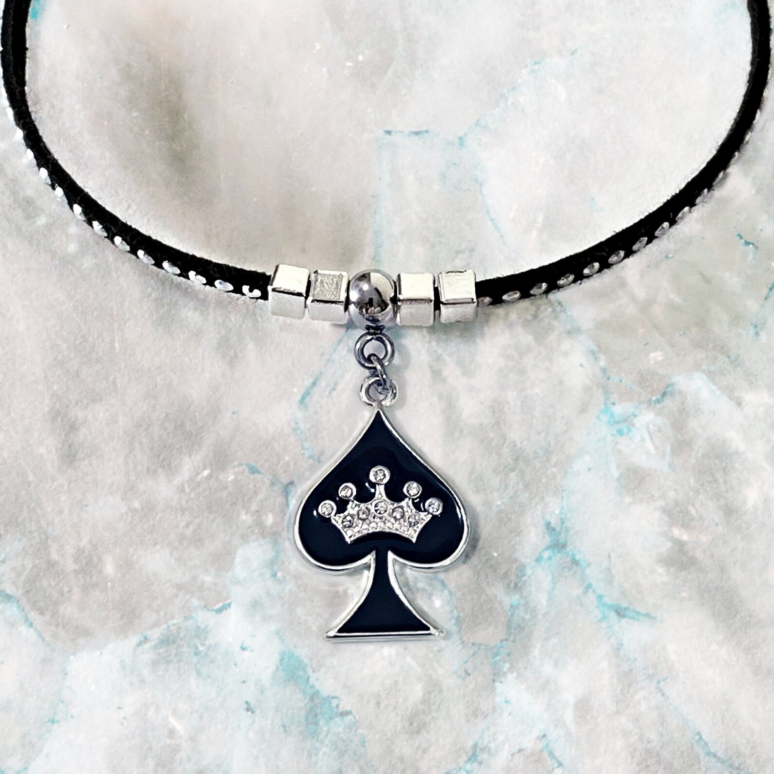 Rhinestone Spade W Crown Studded Suede Anklet Hotwife | Etsy