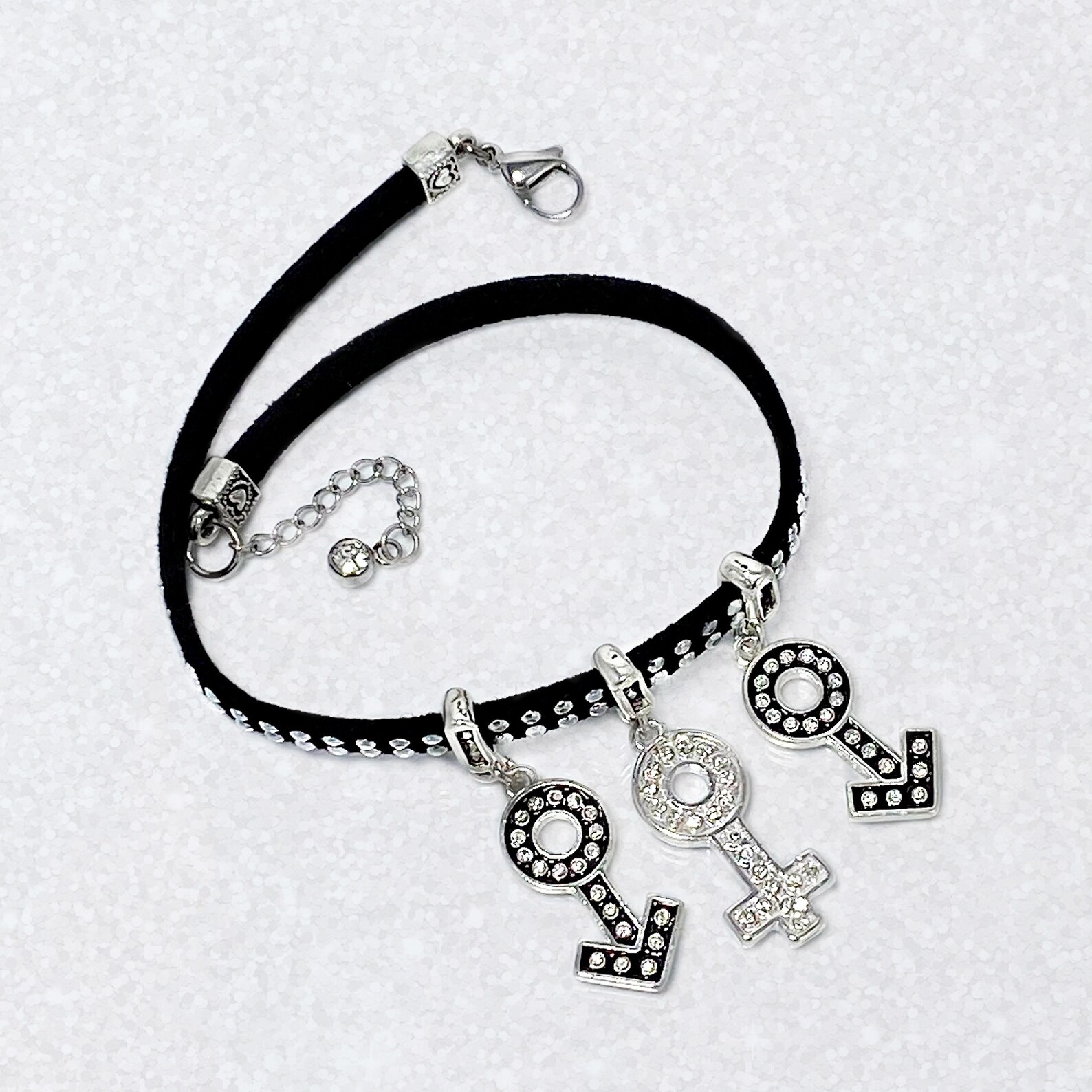 Male/Female/Male Rhinestone Symbols Anklet on Black Studded | Etsy
