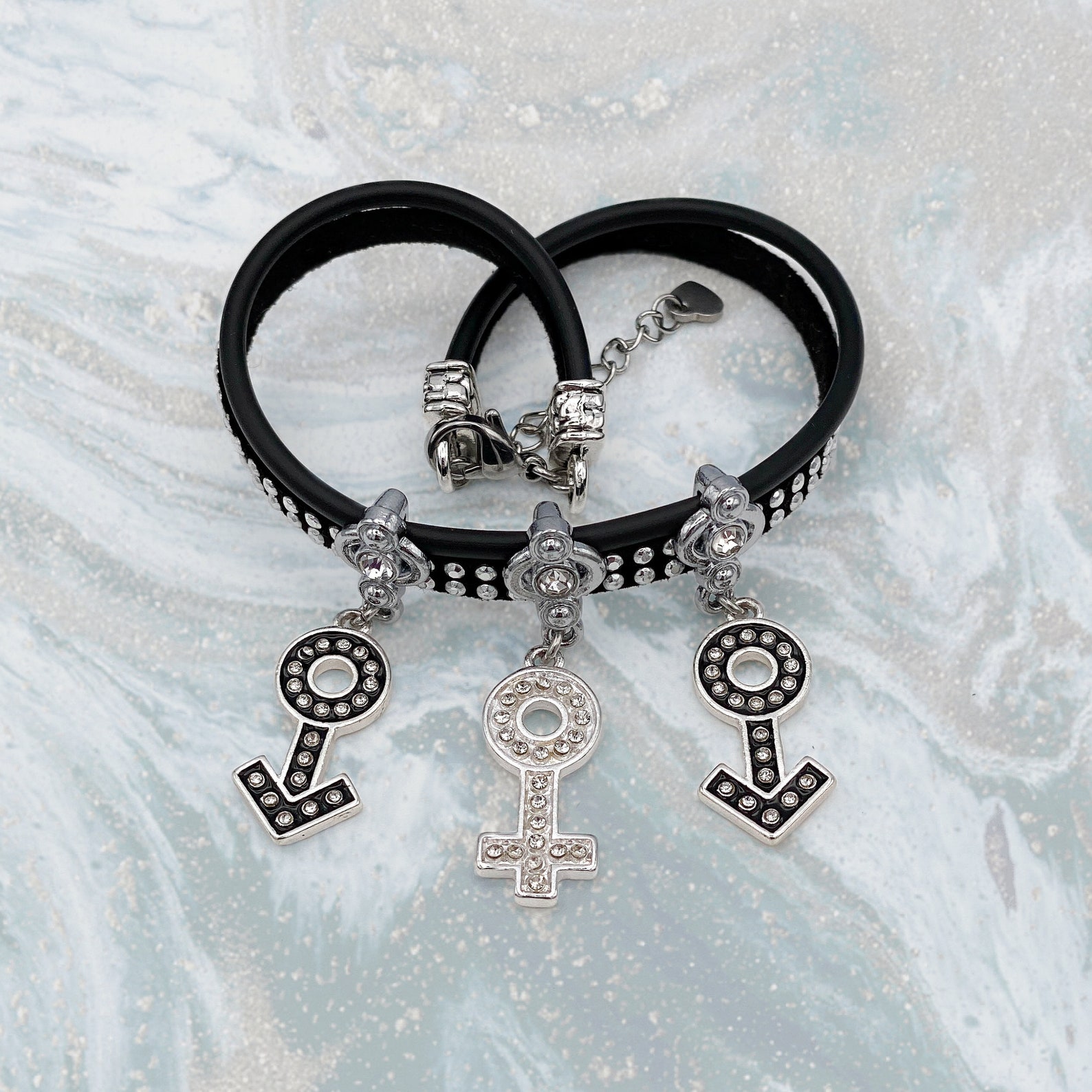 Male/female/male Rhinestone Symbols Anklet on Black Studded | Etsy