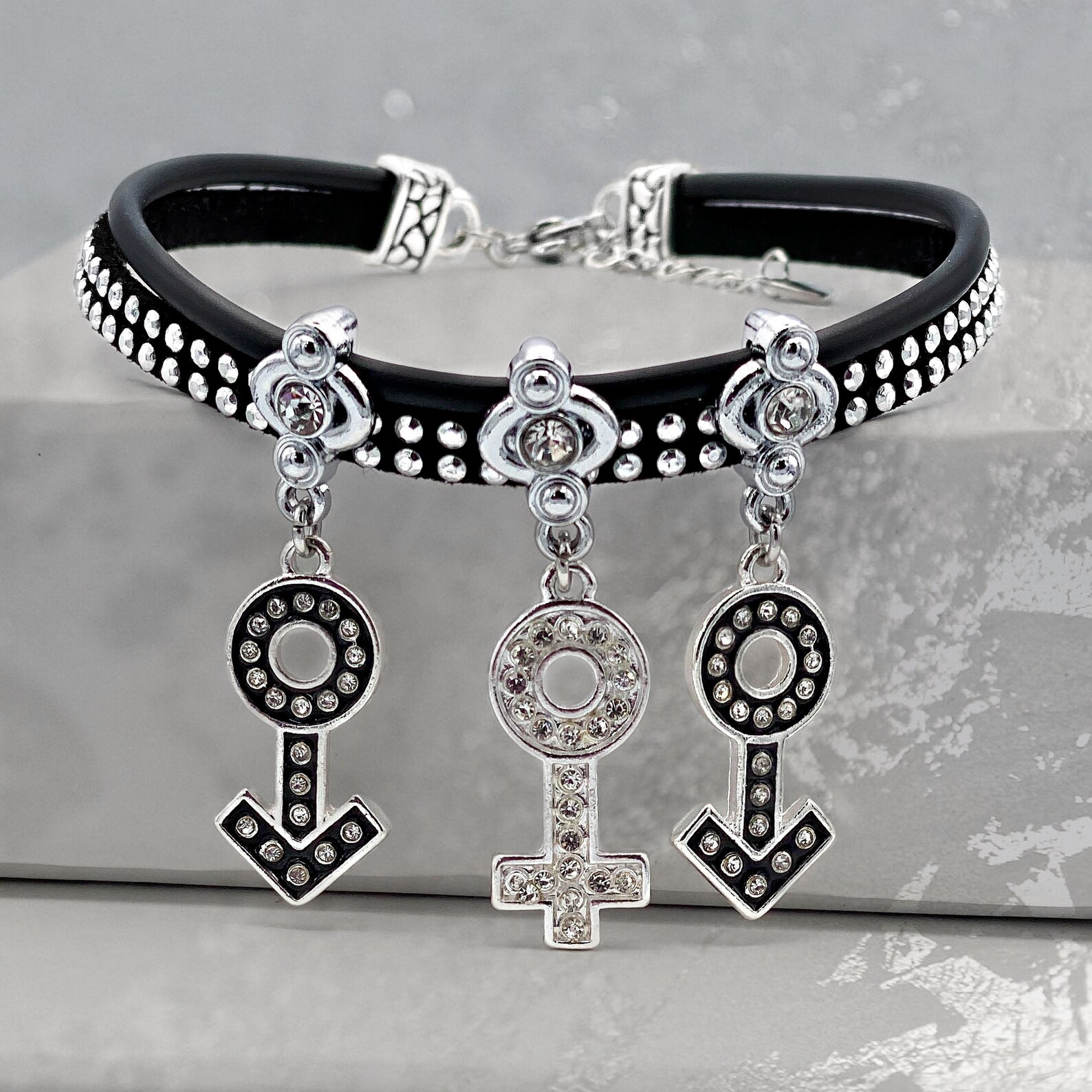 Male/female/male Rhinestone Symbols Anklet on Black Studded | Etsy
