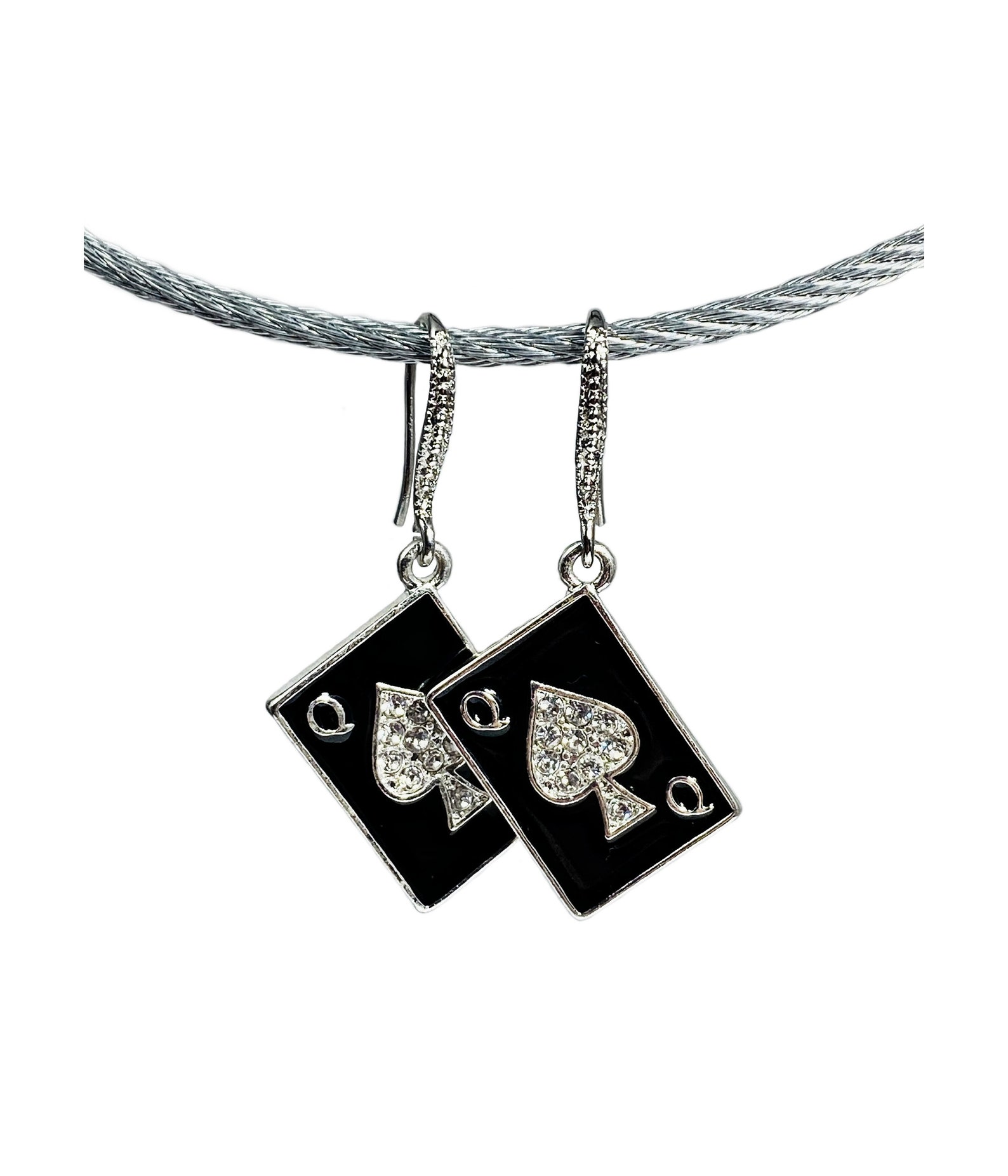 Queen of Spades Card Rhinestone Drop Earrings Hotwife QOS - Etsy