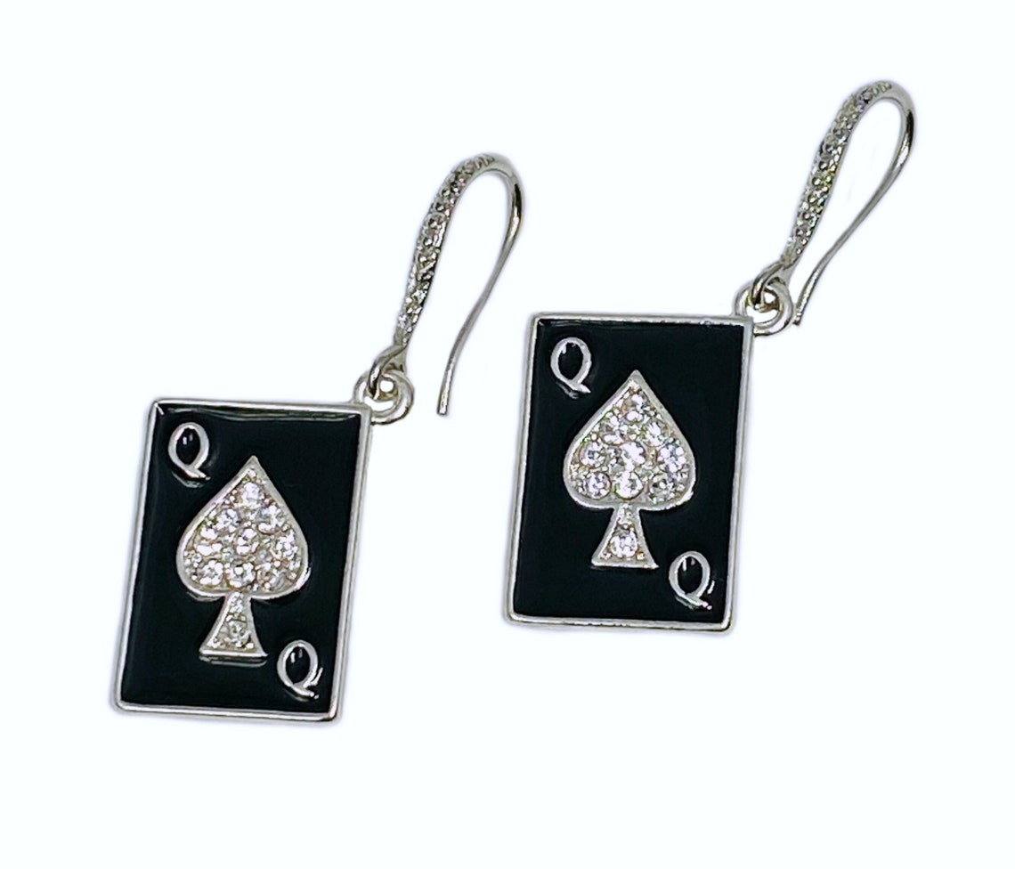 Queen of Spades Card Rhinestone Drop Earrings: Hotwife Jewelry - Etsy