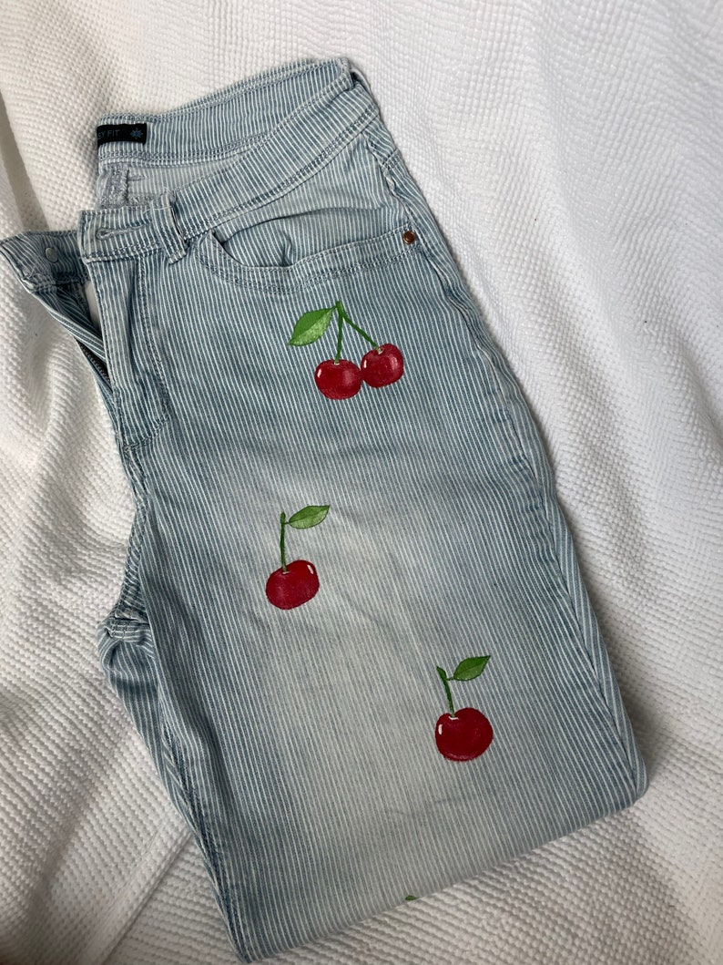 Pinstripe Cherry Women’s Denim Jeans - Etsy