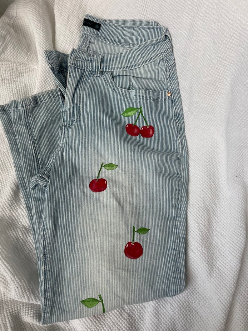 Pinstripe Cherry Women’s Denim Jeans - Etsy