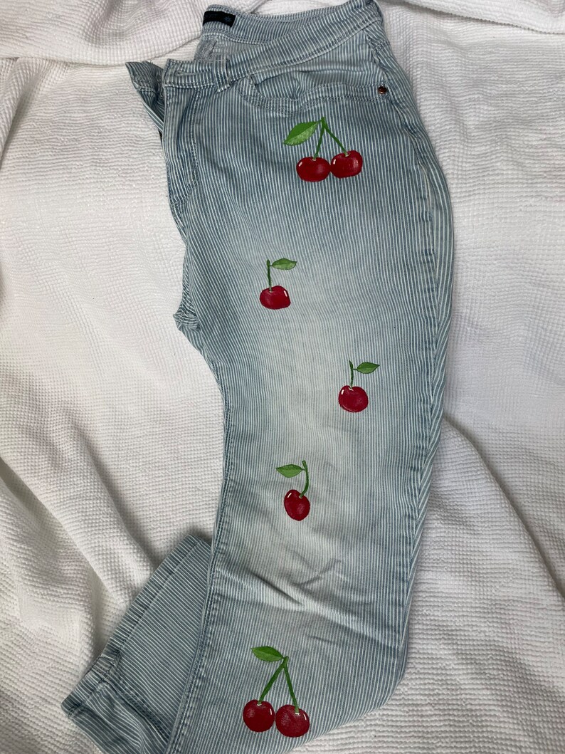 Pinstripe Cherry Women’s Denim Jeans - Etsy