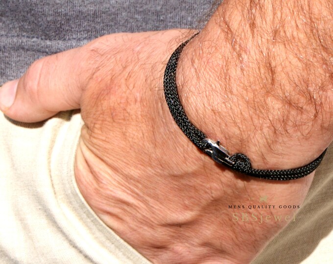 Black Rope Bracelet Mens Black String Bracelet Black Cord | Etsy