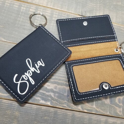 Personalized Keychain Wallet Vegan Leather Custom ID Holder - Etsy