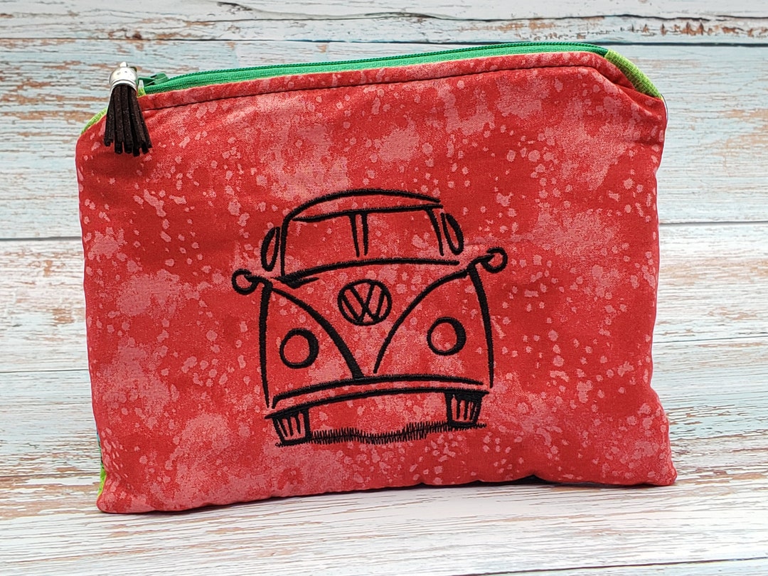 Red Zipper Pouch Embroidered With VW Van - Etsy
