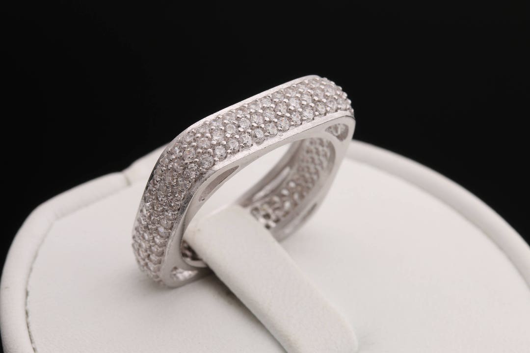 Square Style Band Ring Special White Silver Zircon Jewelry 3 Lines 925 ...