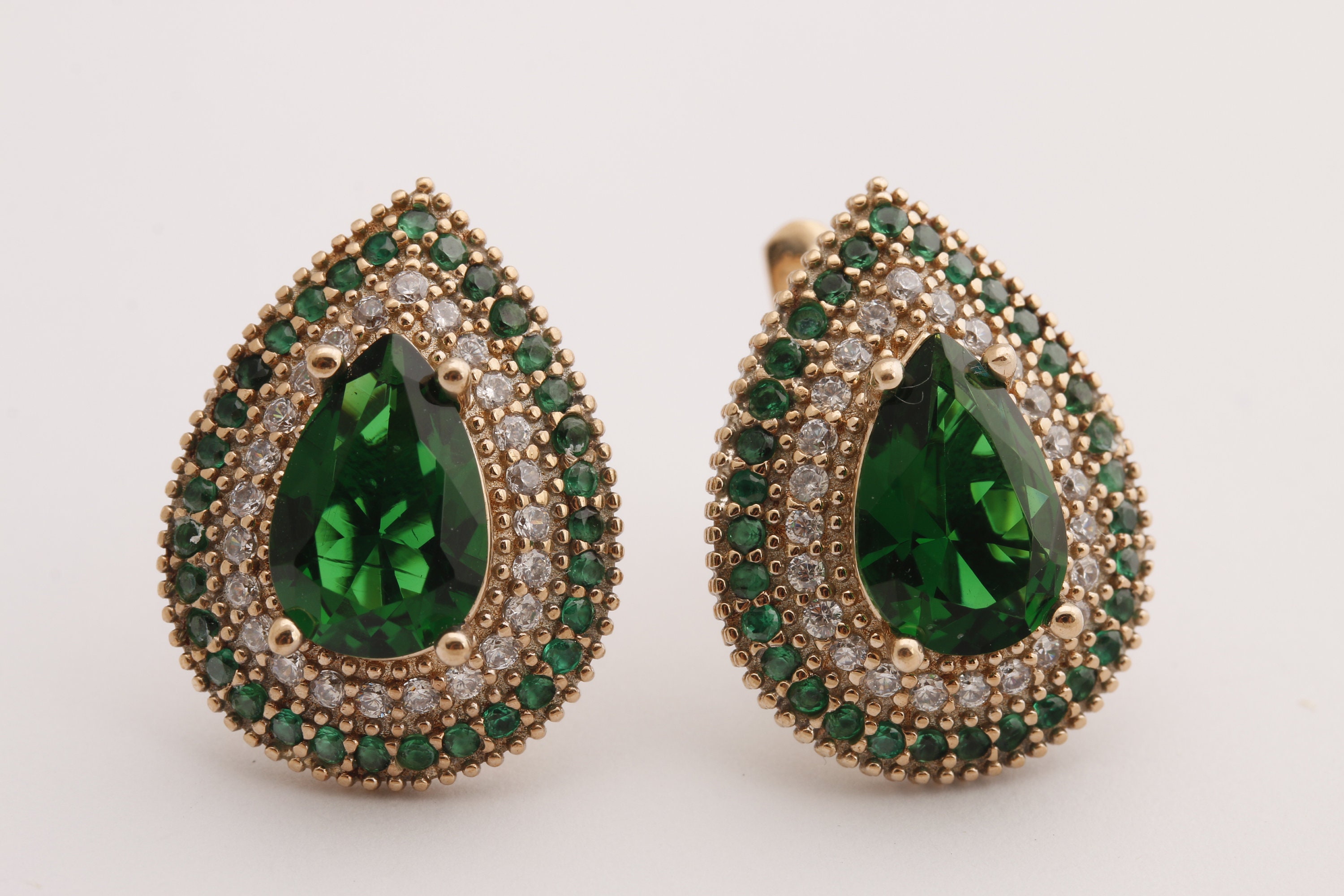 Turkish Handmade Jewelry Small Drop Shape Emerald and Round | Etsy