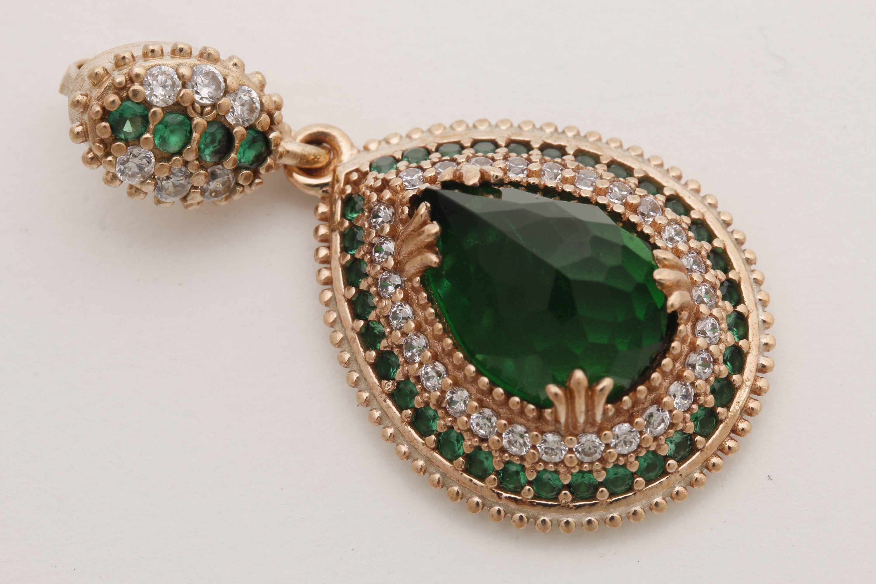 Turkish Handmade Jewelry Drop Shape Pear Cut Emerald and Round - Etsy