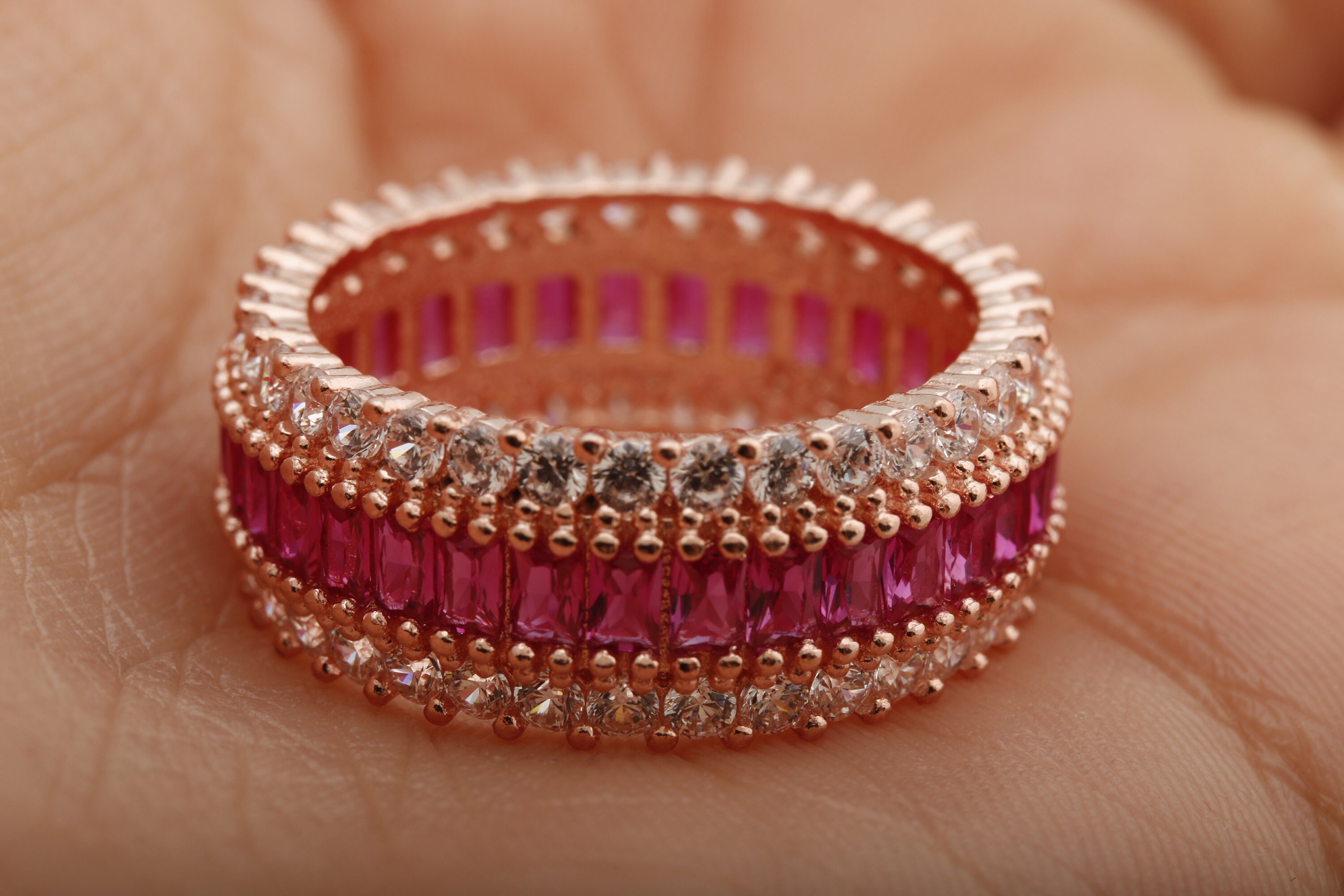 New Ring Turkish Handmade Jewelry Baguette Pink Ruby and | Etsy