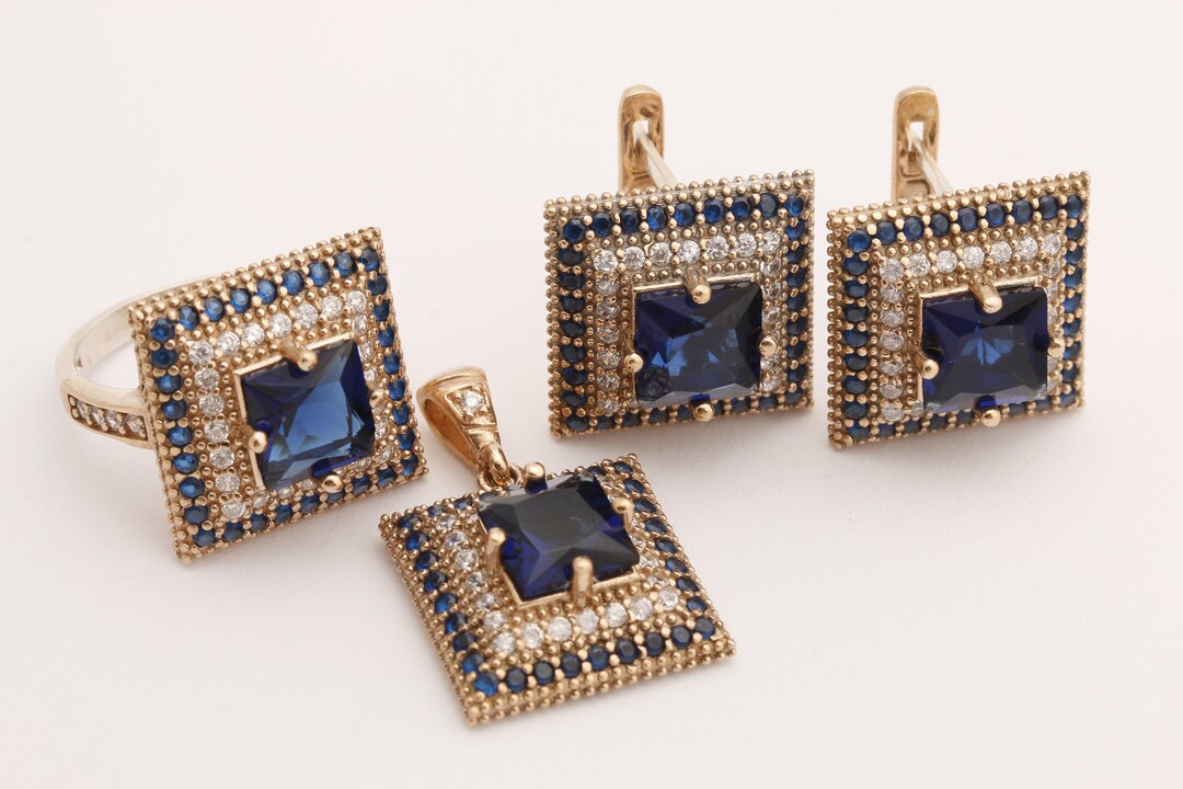 Joyería turca hecha a mano zafiro de forma cuadrada pequeña y - Etsy España