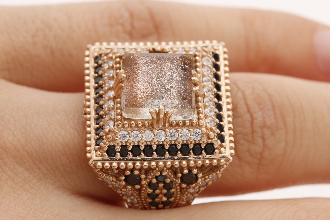 Turkish Handmade Jewelry Square Shape Glitter Brown Shiny | Etsy