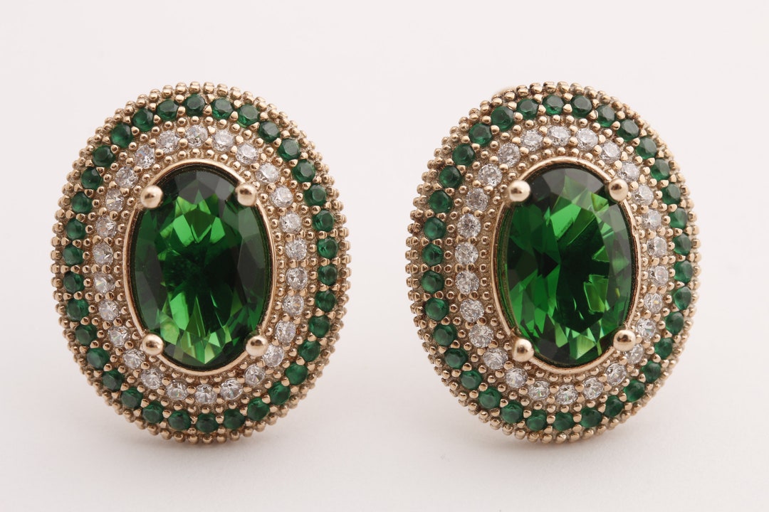 Hurrem Design Turkish Handmade Jewelry Small Oval Shape Emerald and ...