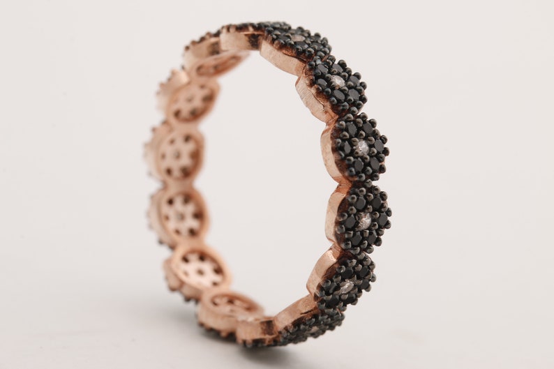 Band Ring Flower Style Turkish Handmade Jewelry Black Zircon | Etsy